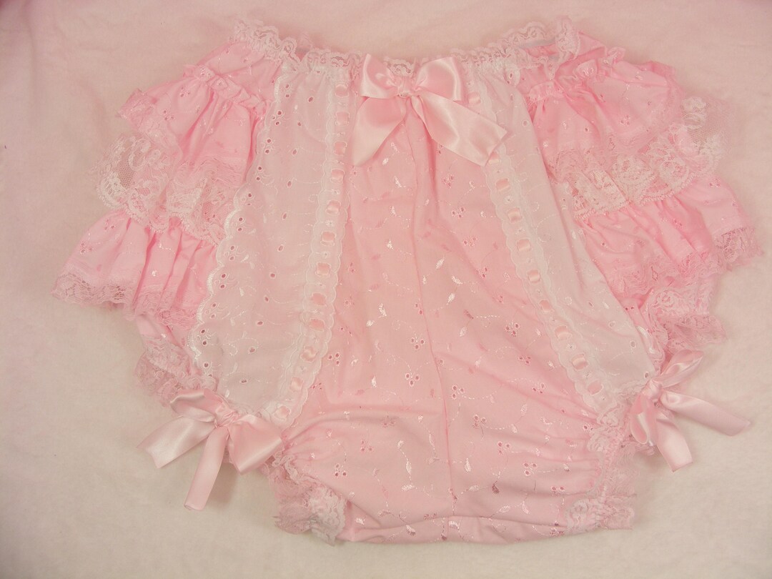 Adult Baby Sissy PINK Embroidered Cotton Frilly Diaper Cover BLOOMERS ...