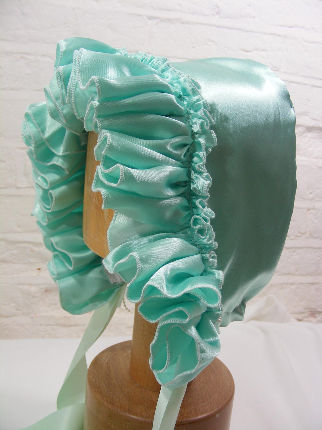 Adult Baby Sissy Bonnet Frilly Mint Satin Hat Traditional Abdl Adults ...