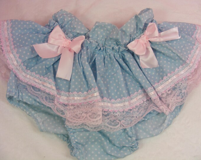 Adult Baby Sissy Blue Embroidered Cotton Frilly Diaper Cover Knickers ...