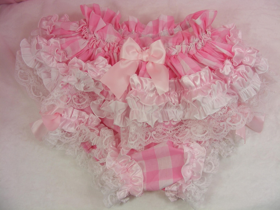 Adult Baby Sissy Pink Gingham Cotton Frilly Diaper Cover Knickers ...