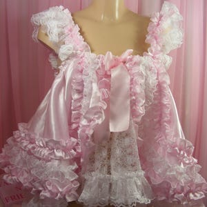 Sissy Adult Baby White Pink Lace Frilly Ruffled Baby Doll Nightie ...
