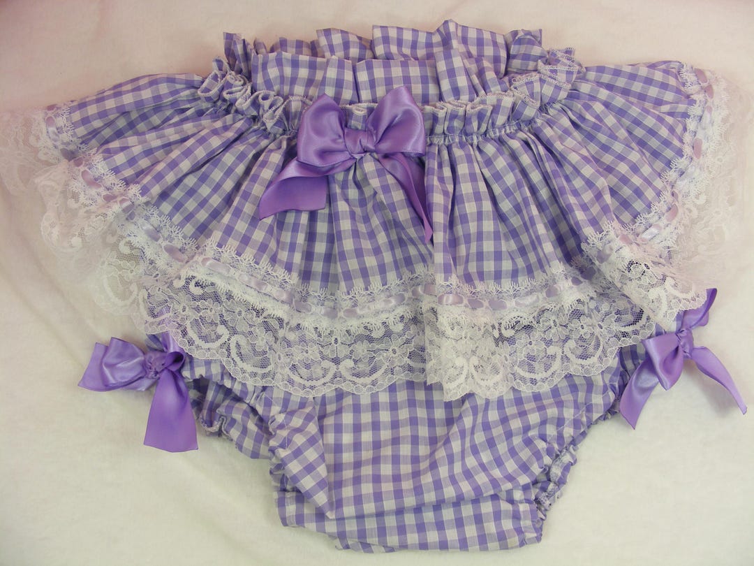 Adult Baby Sissy Lilac Gingham Cotton Frilly Diaper Cover Knickers ...