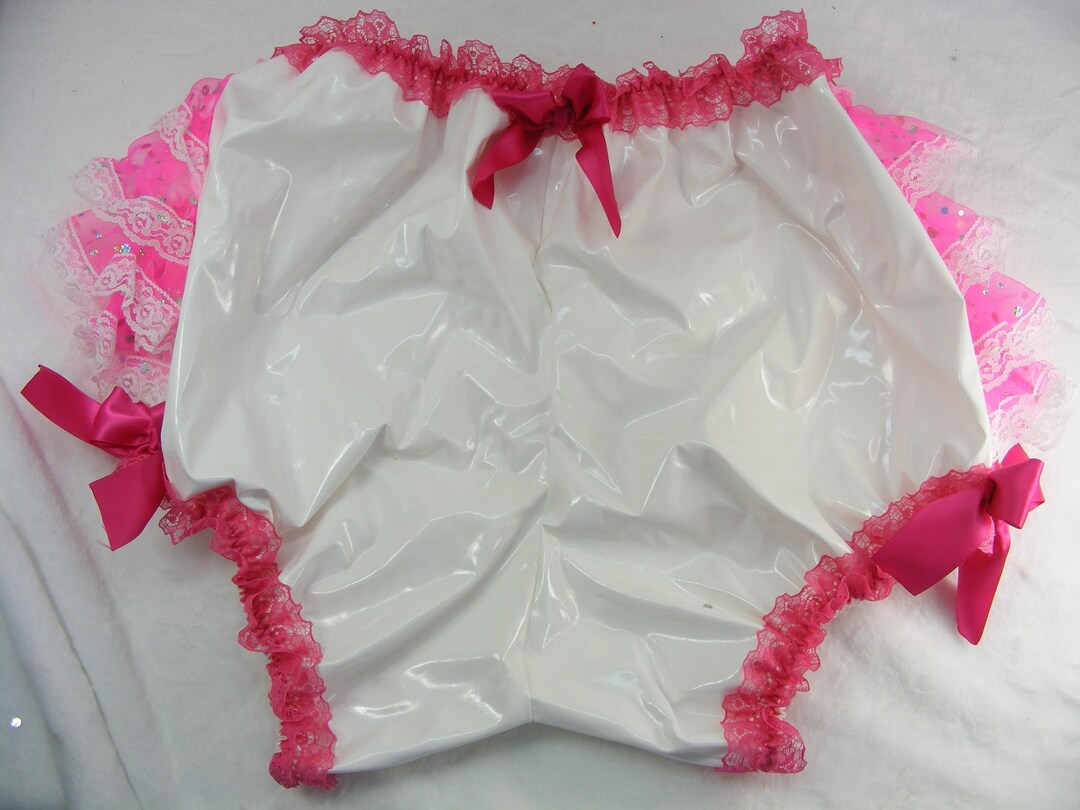Adult Baby Sissywhite Pvc Sequin Organza Frilly Diaper Cover Panties ...