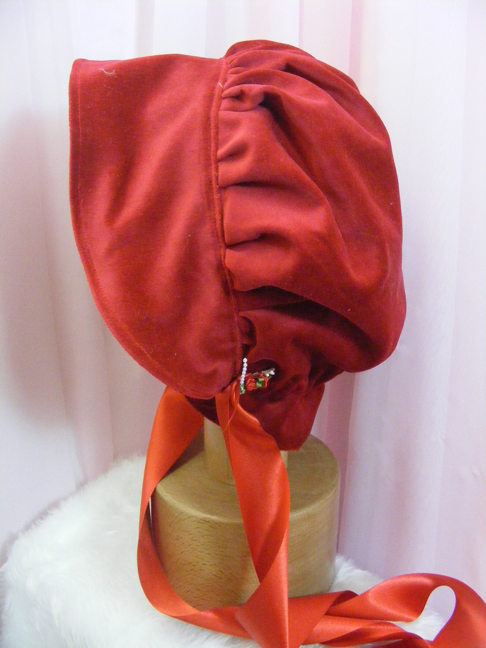 Ladies Adult Black or Red Velvet Bonnet Hat Regency Edwardian | Etsy