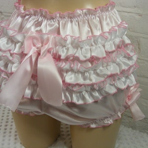 Sissy Adult Baby ABDL Pink Satin Diaper Cover Nappy Lacy Extra Frilly ...