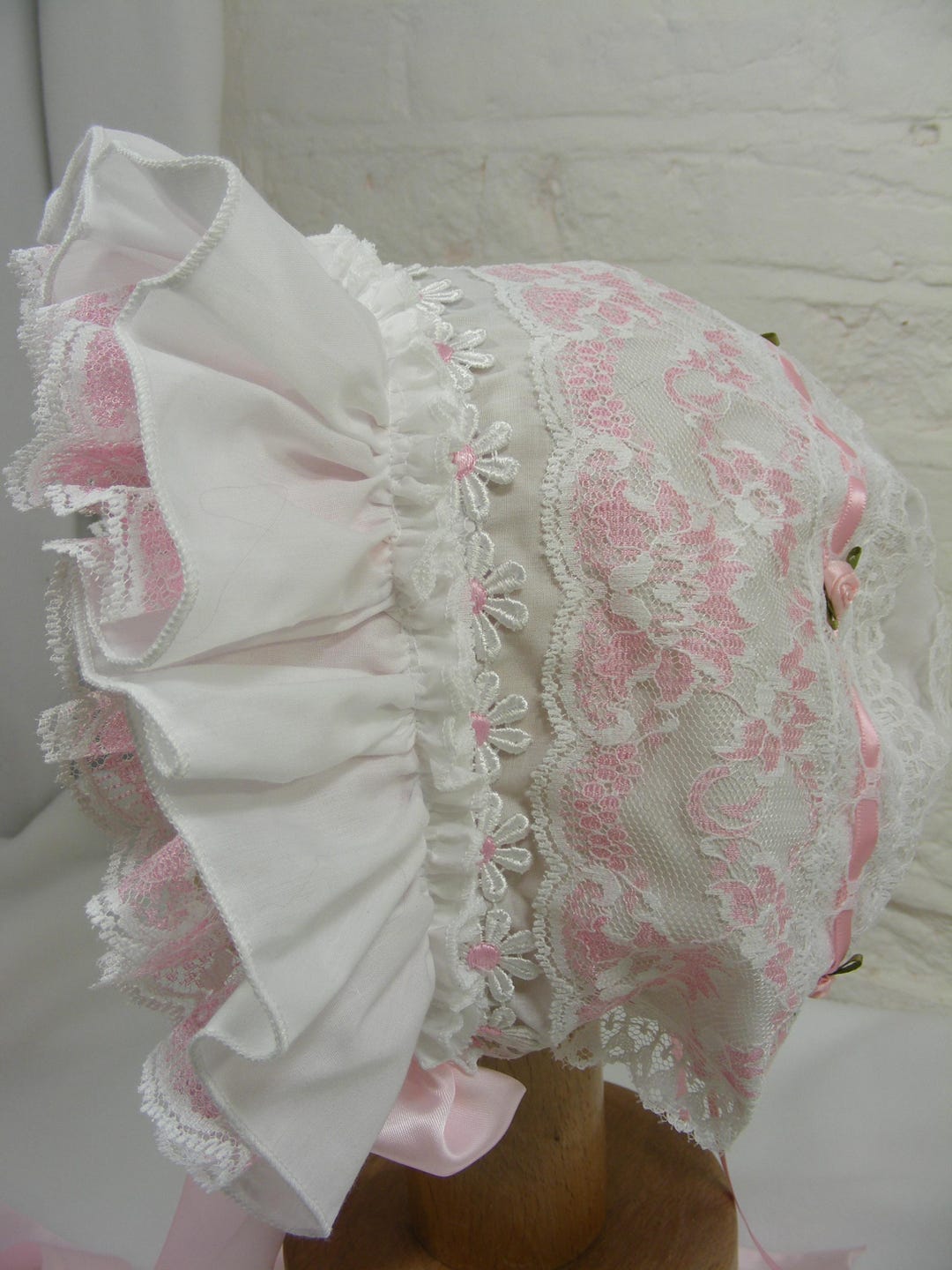 Adult Baby Sissy Bonnet White Cotton and Lace Traditional Abdl Adults ...