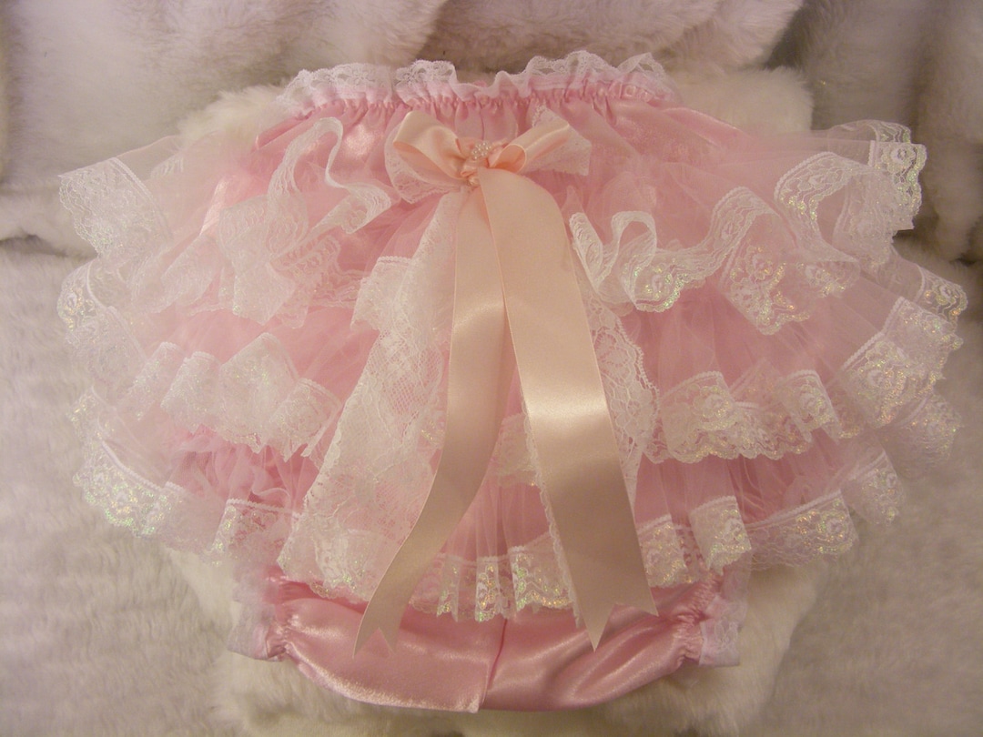 Sissy Adult Baby Pink Satin Diaper Cover Nappy Lacy Extra Frilly ...