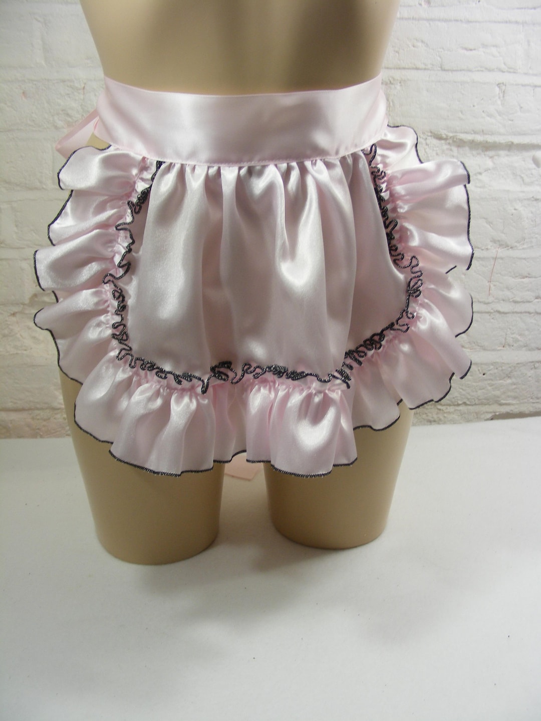 Adult Baby Sissy Pink SATIN MINI Apron Pinny Cosplay Victorian Fancy ...