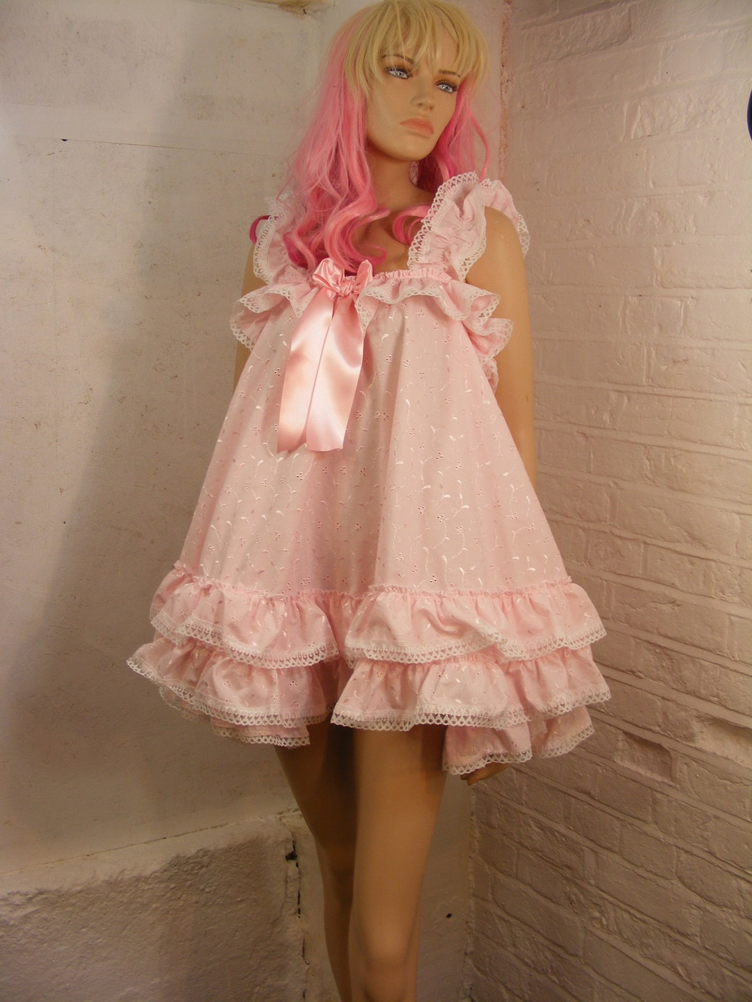 Sissy Adult Baby Dress Pink Broderie Negligee Top Cosplay Fancy Dress ...