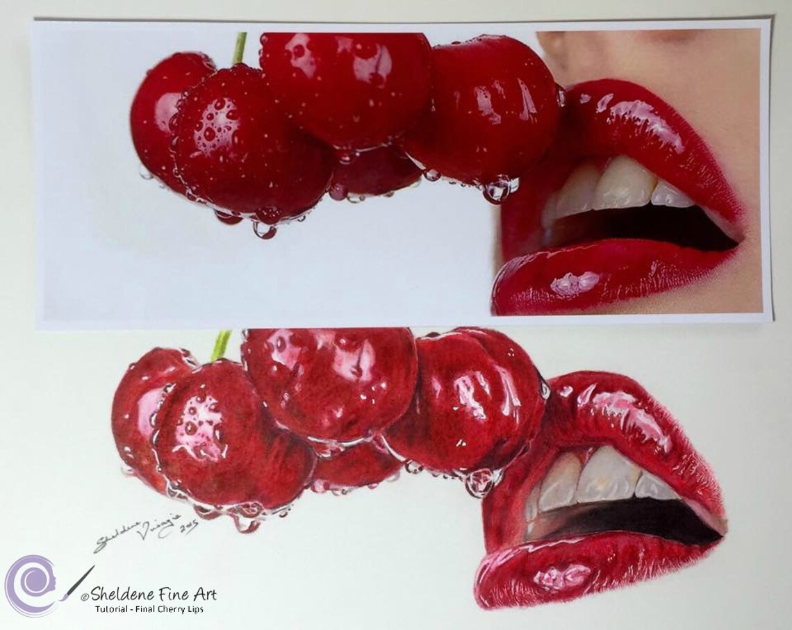 Step-by-step Tutorial - How to Draw Red Lips and Cherries - Cherry Lips ...