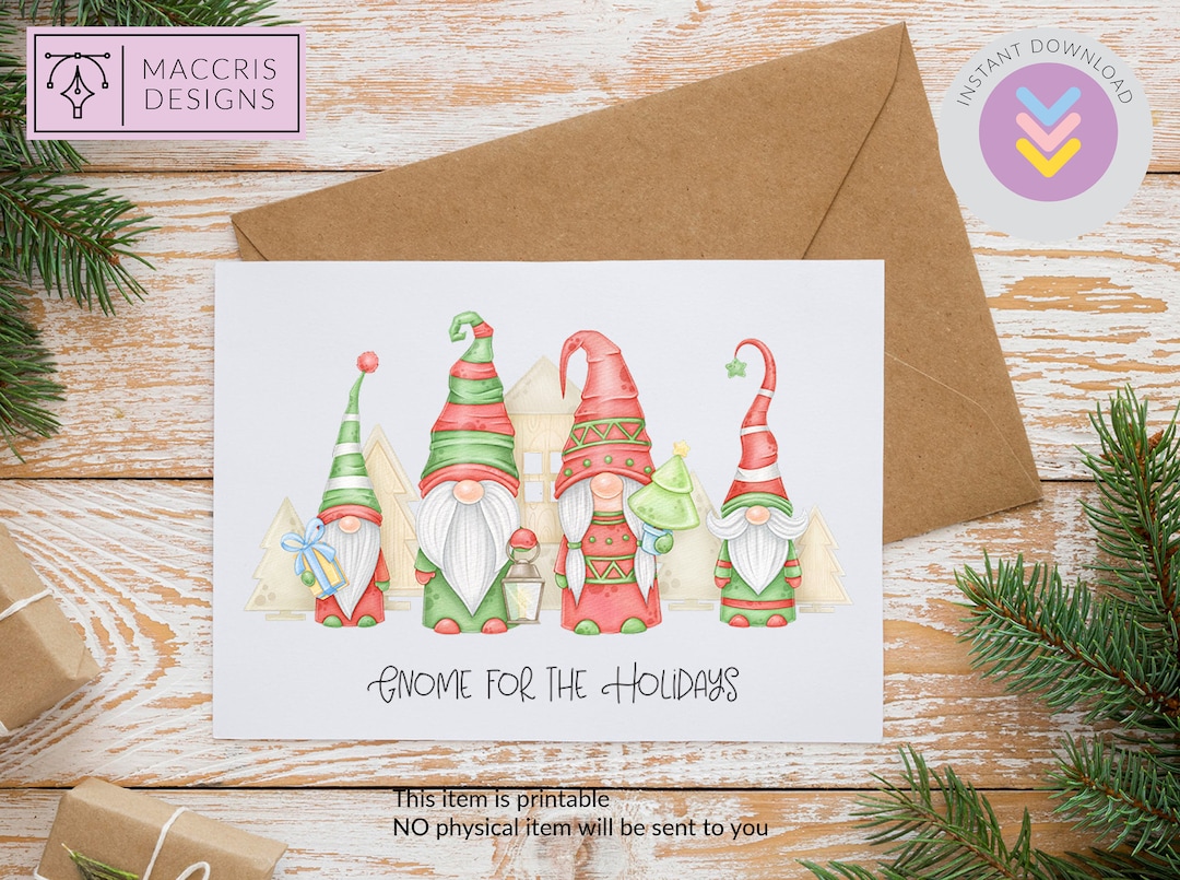Gnome for the Holidays Card, Cute Gnome Holiday Card, Cute Gnome ...
