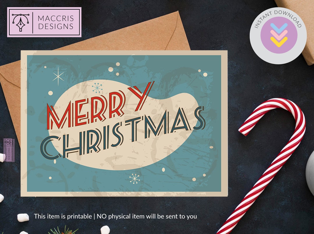 Retro Christmas Card, Retro Holiday Card, Mid Century Christmas Card ...