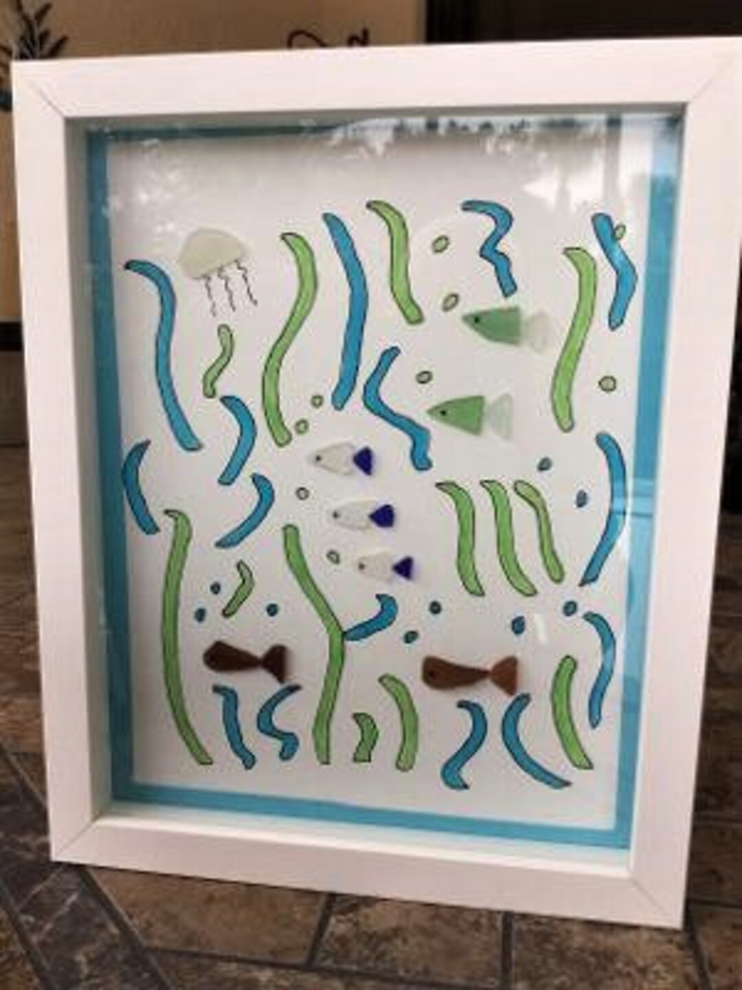 Sea Glass Fish - Sea Glass Art Framed - Sea Glass Art Fish - Nautical ...