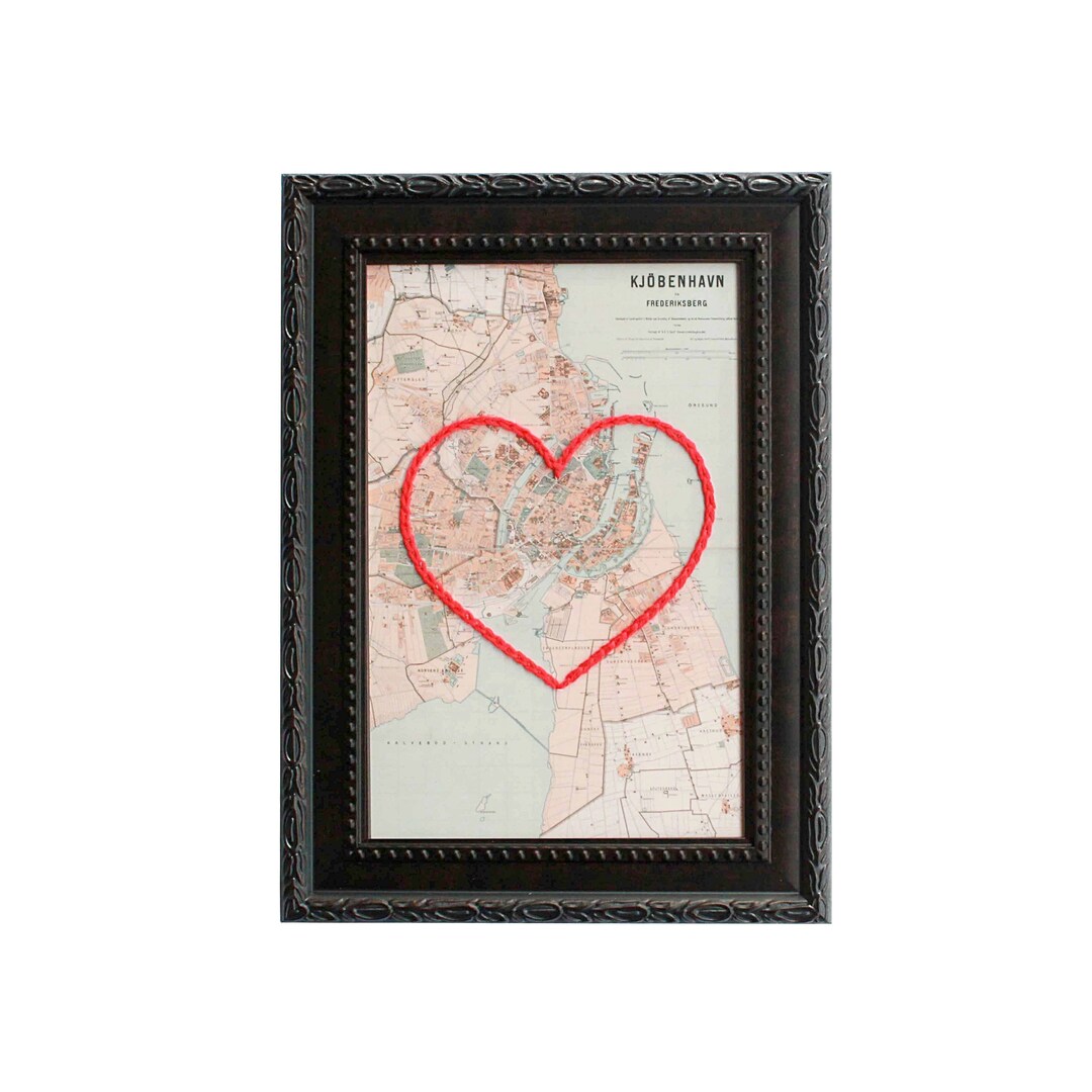 Copenhagen Heart Map | Custom Embroidery Art | Personalized Anniversary ...