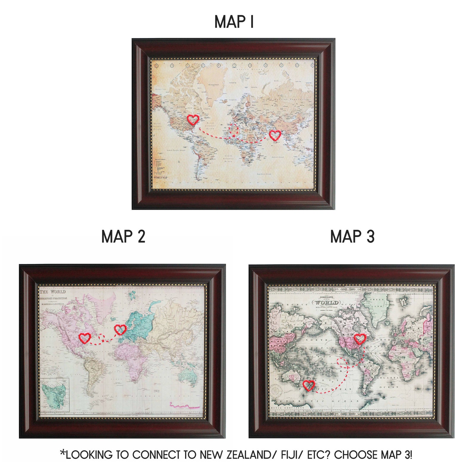 Connecting Hearts World Map Personalized Long Distance Map | Etsy