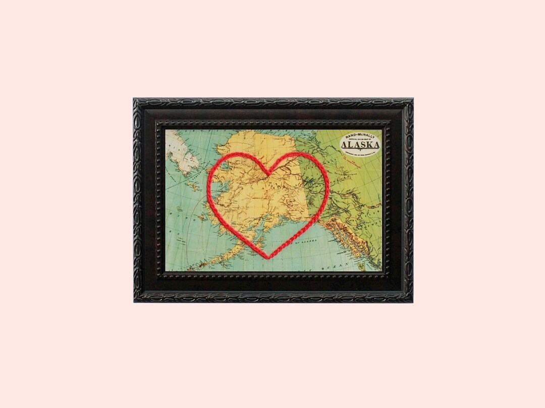 Alaska Heart Map, Framed Wall Art, Personalized Anniversary Gift ...