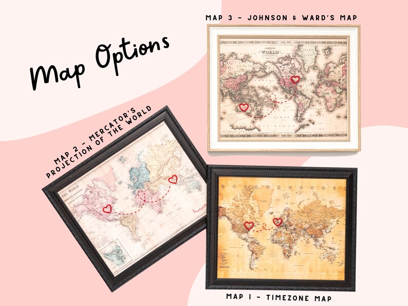 Connecting Hearts World Map: Personalized Embroidered Long Distance ...