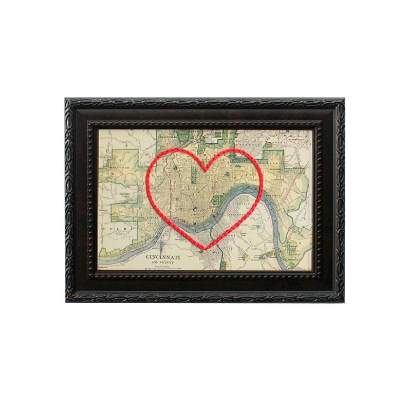 Ohio Heart Map Personalized Love Story Embroidery Art | Etsy