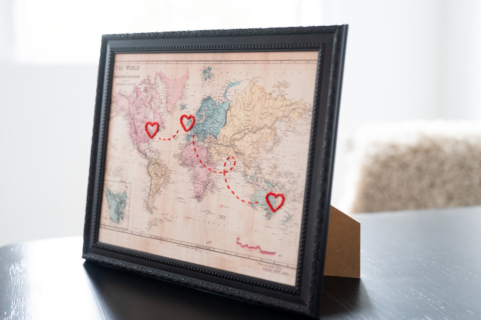 Connecting Hearts World Map: Personalized Embroidered Long Distance ...