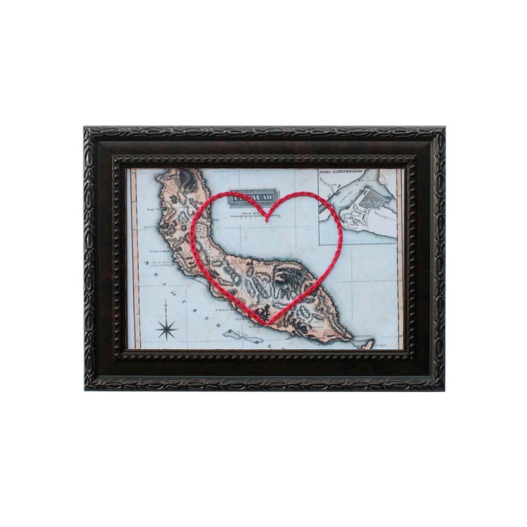 Curacao Heart Map | Custom Map Gift | Anniversary Gift for Him | Framed ...
