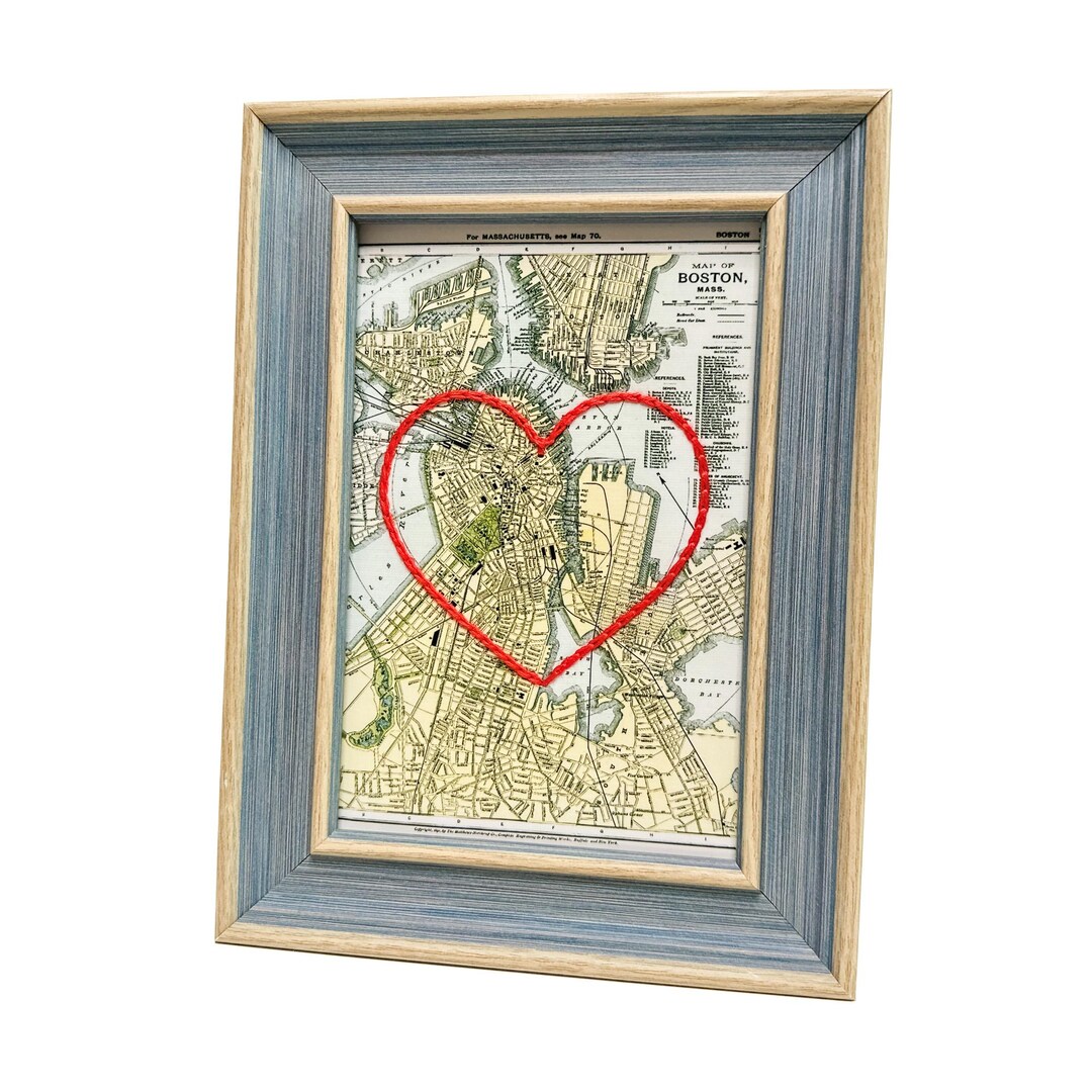 Boston Heart Map | Custom Map Gift | Anniversary Gift for Him | Framed ...