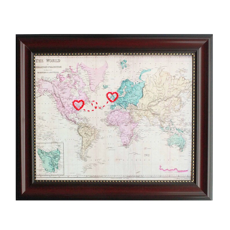 Connecting Hearts World Map Personalized Long Distance Map - Etsy