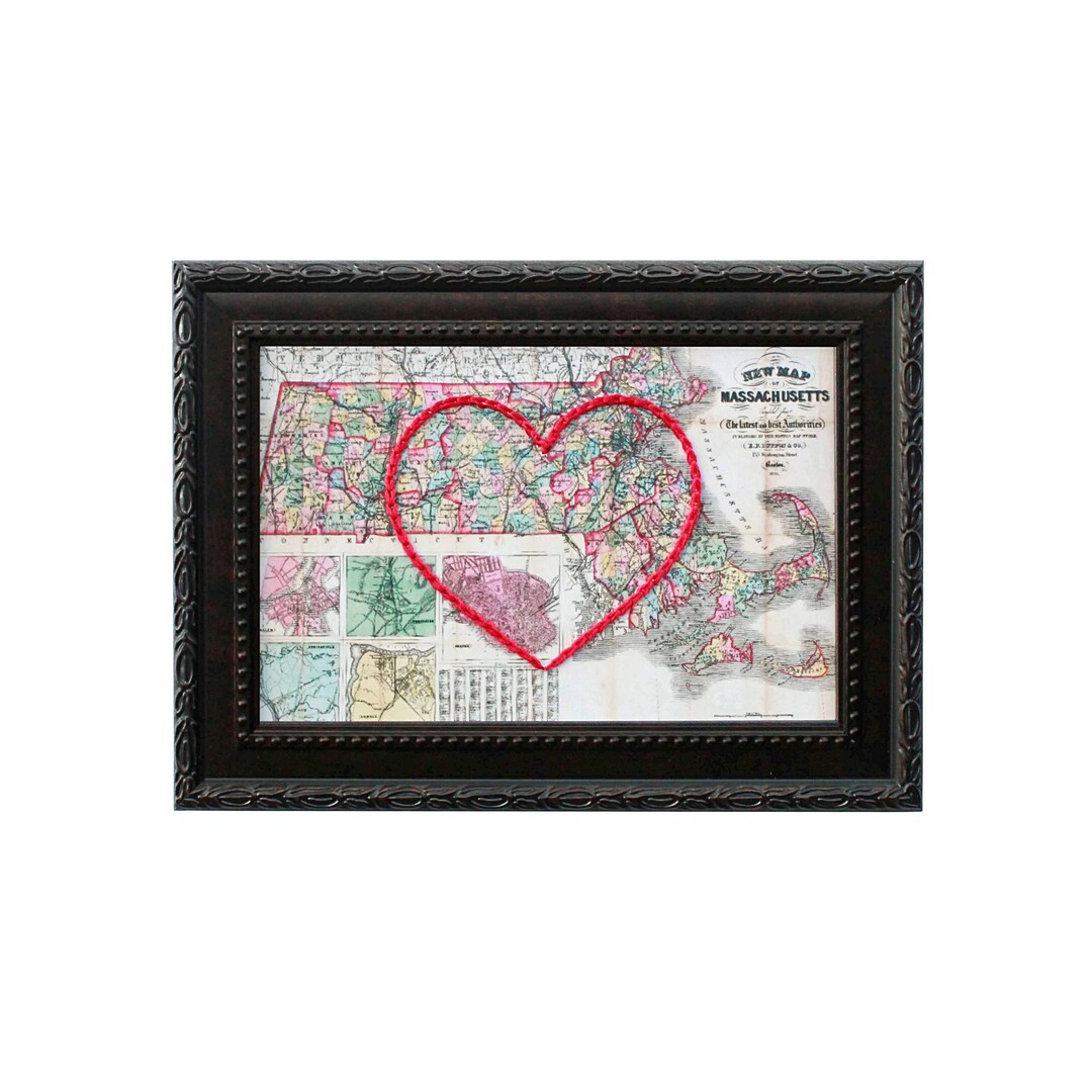 Massachusetts Heart Map | Custom Map Gift | Anniversary Gift ...