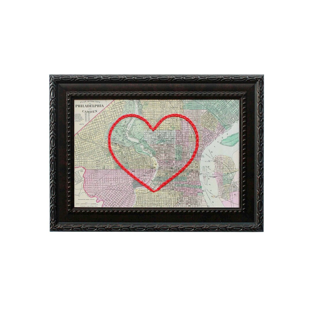 Philadelphia Heart Map | Personalized Map Embroidery Art | Anniversary ...