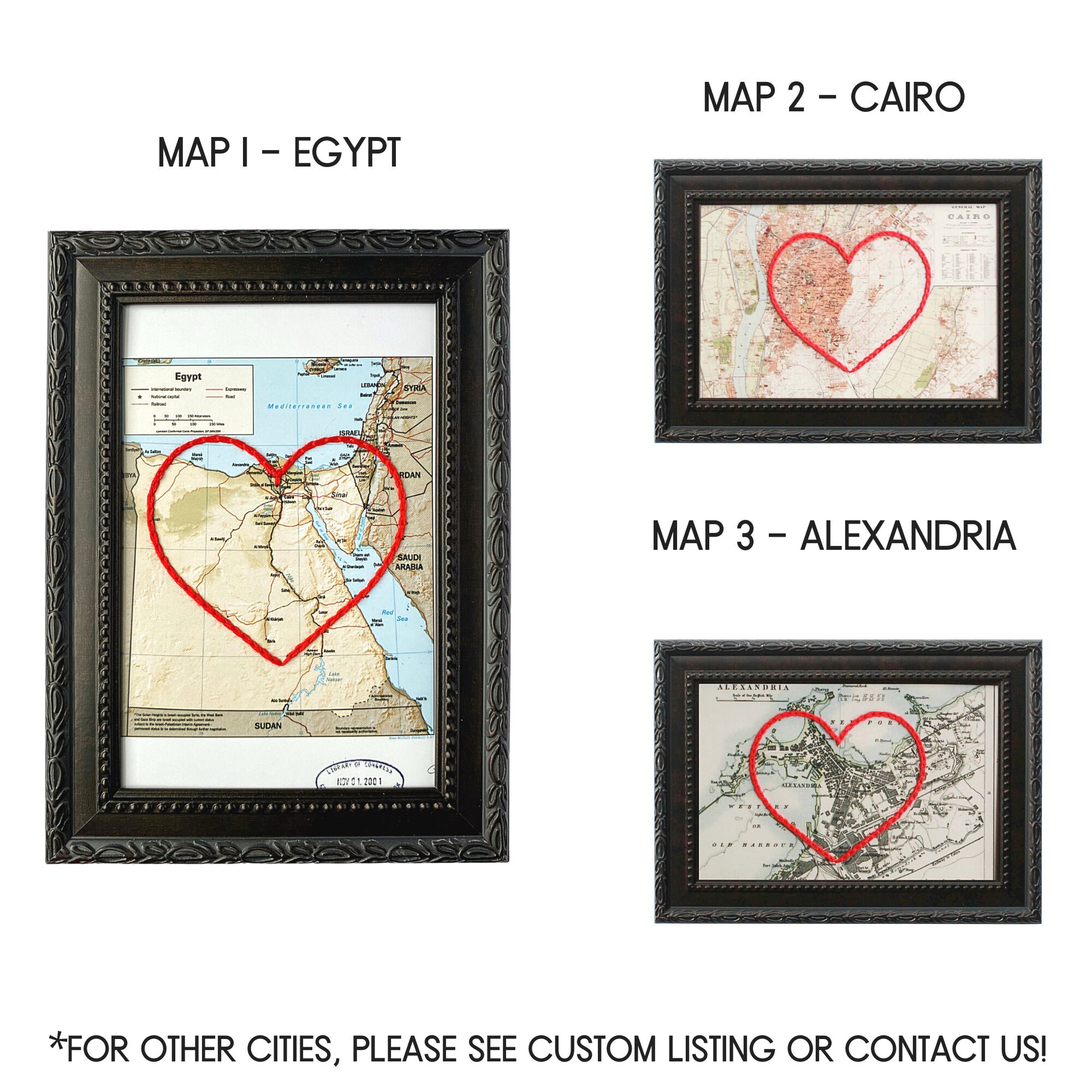 Egypt Heart Map Custom Embroidery Art Personalized | Etsy