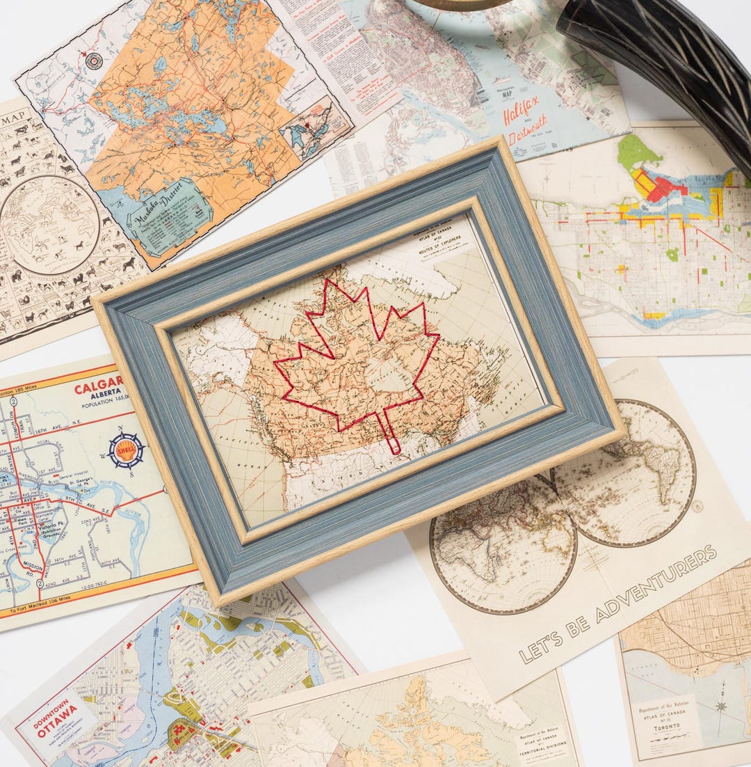 Canada Maple Leaf Map | Proud Canadian Gift | Embroidery Art | Canadian ...