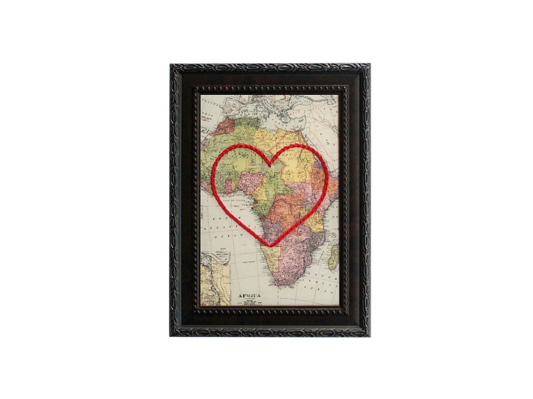 Africa Heart Map, Framed Wall Art, Personalized Anniversary Gift ...