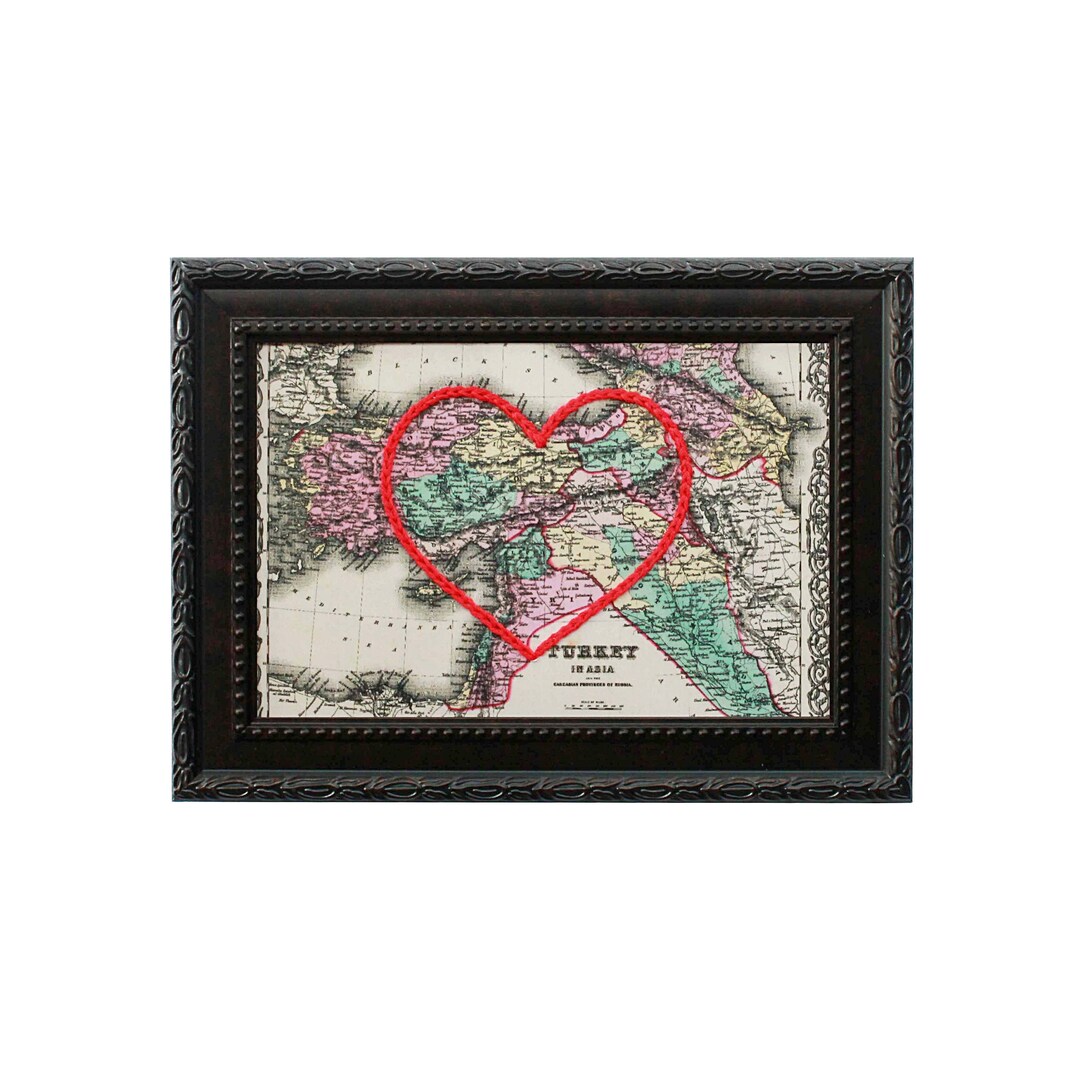 Turkey Heart Map | Personalized Map Embroidery Art | Anniversary Gift ...