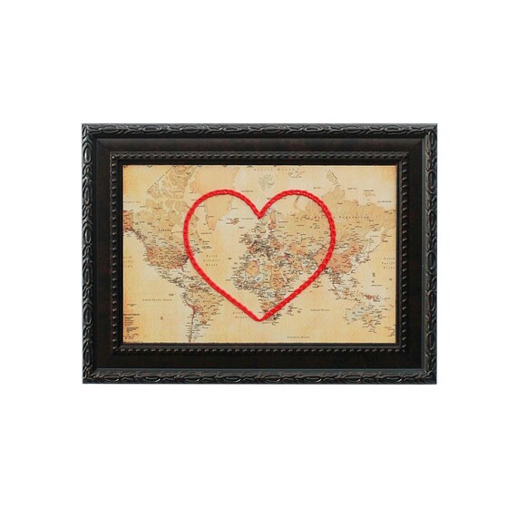 World Heart Map Personalized Map Embroidery Art | Etsy