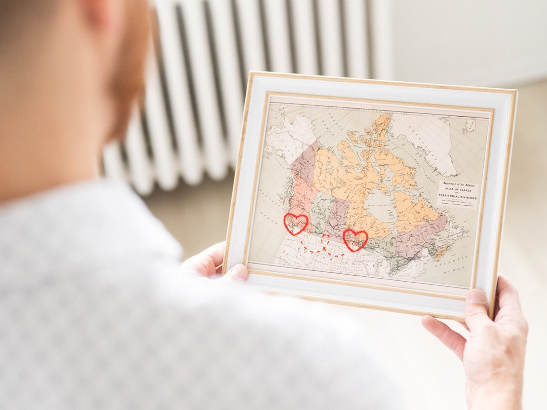 Connecting Hearts Canada Map | 8x10 Personalized Long Distance Map ...