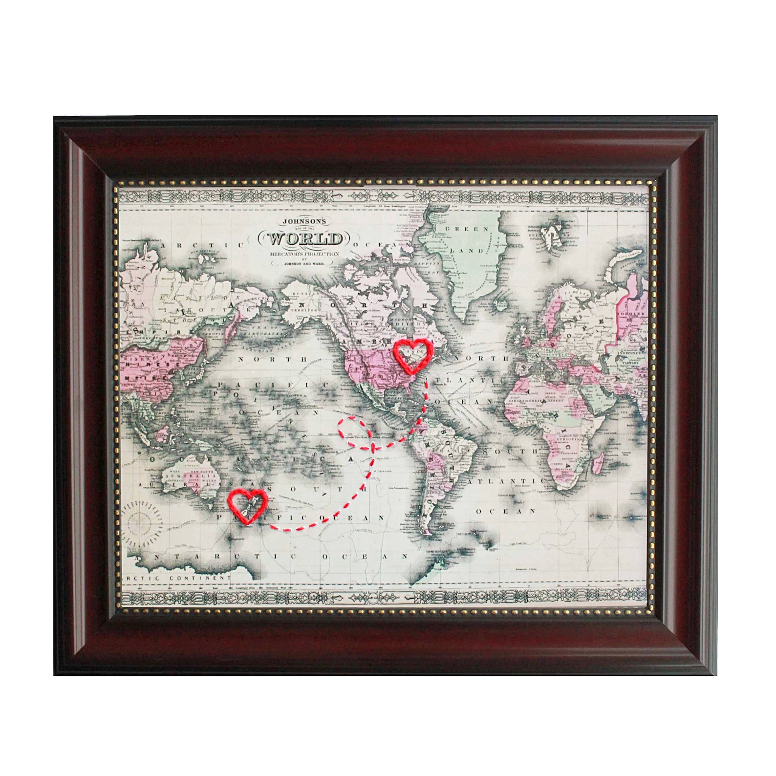 Connecting Hearts World Map Personalized Long Distance Map | Etsy