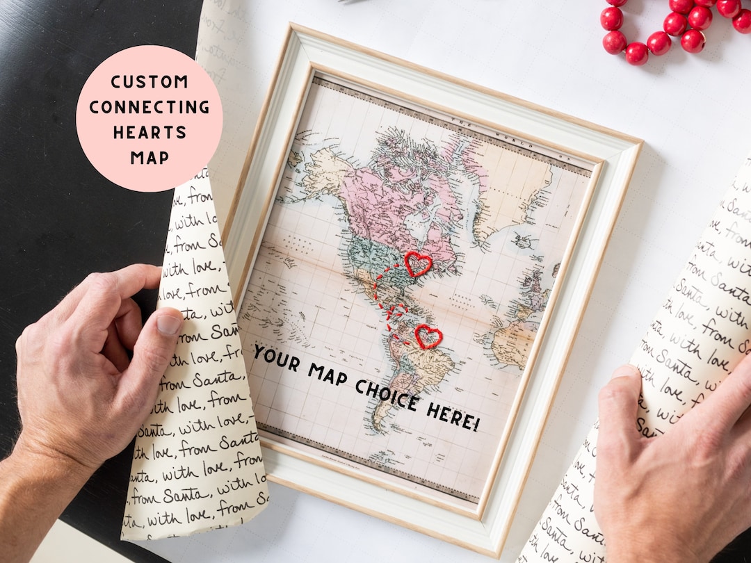 Custom Embroidered Connecting Hearts Map: Long Distance Gift - Etsy