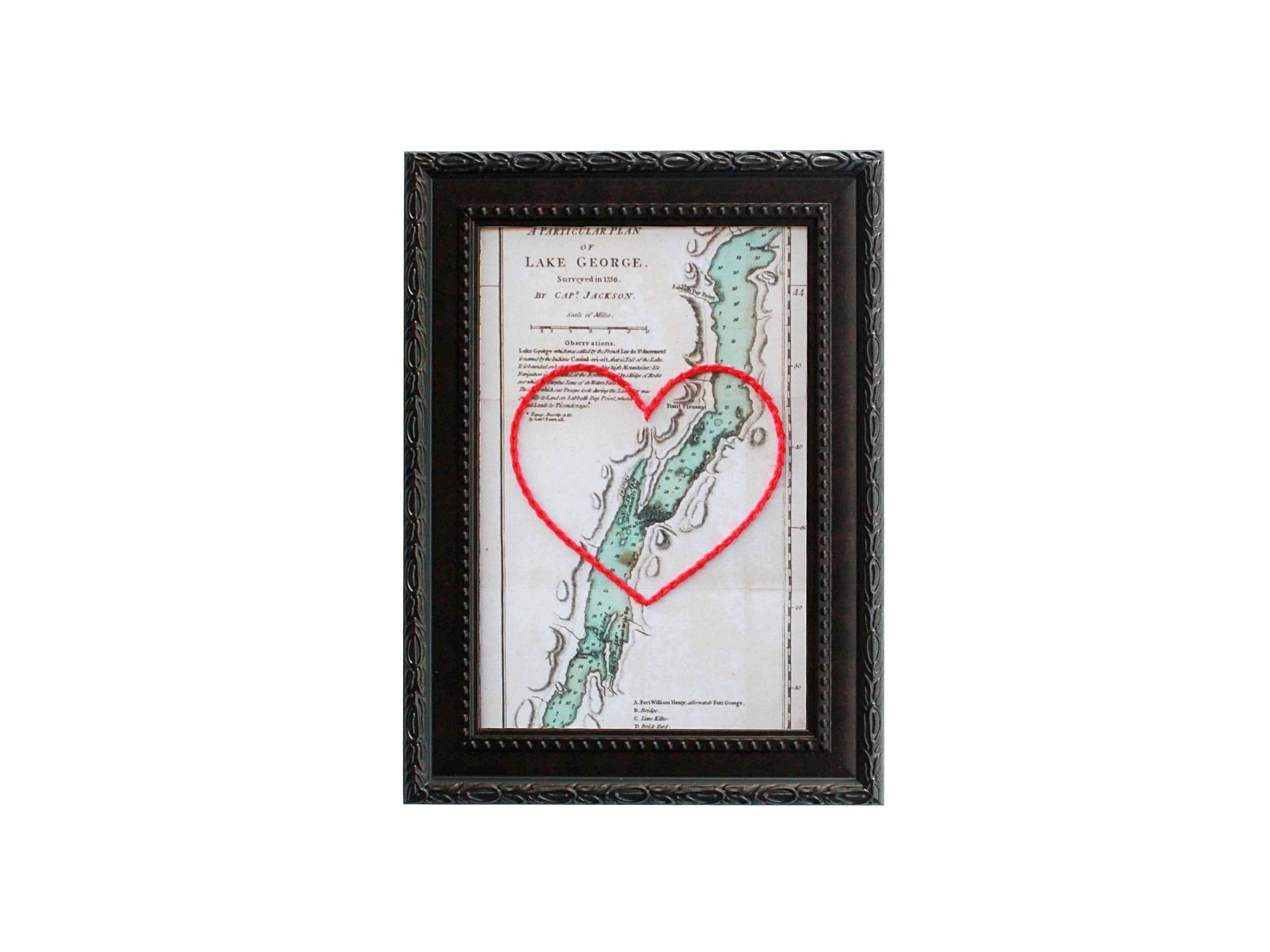 Lake George Heart Map Framed Wall Art Personalized | Etsy