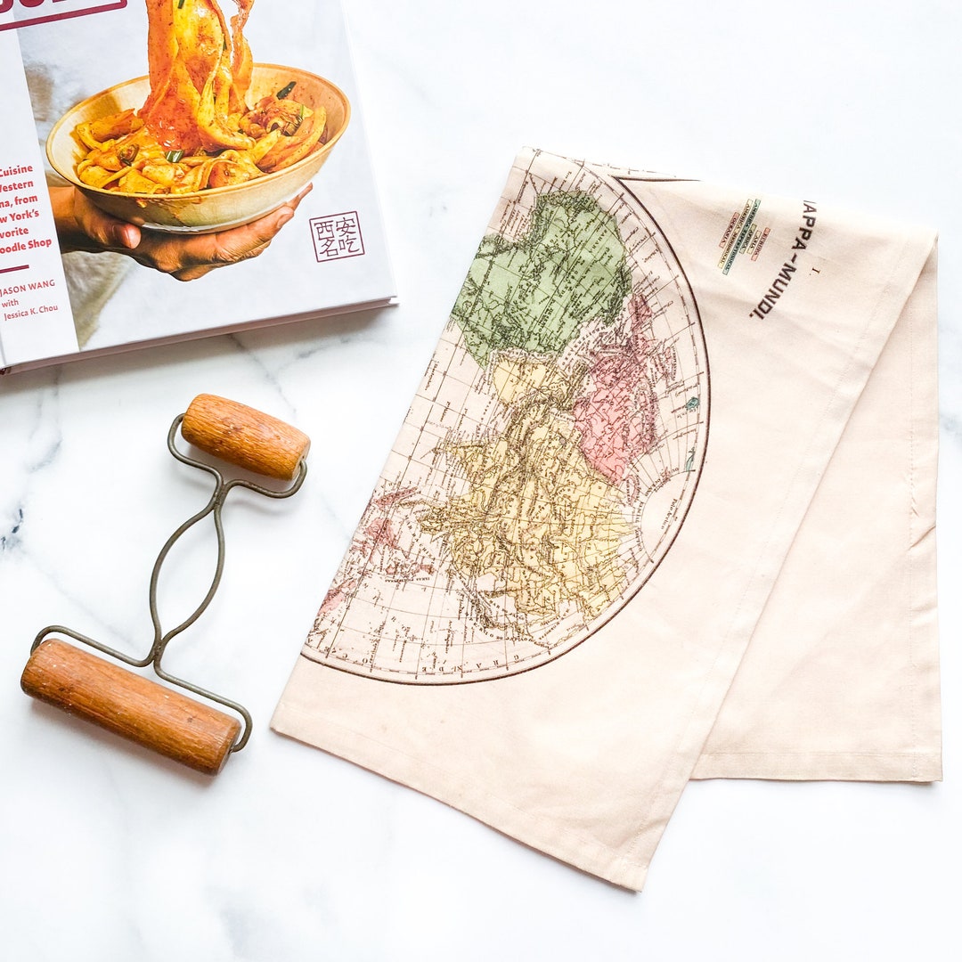 Vintage World Map Tea Towel: Organic Cotton Hemp Kitchen Decor - Etsy
