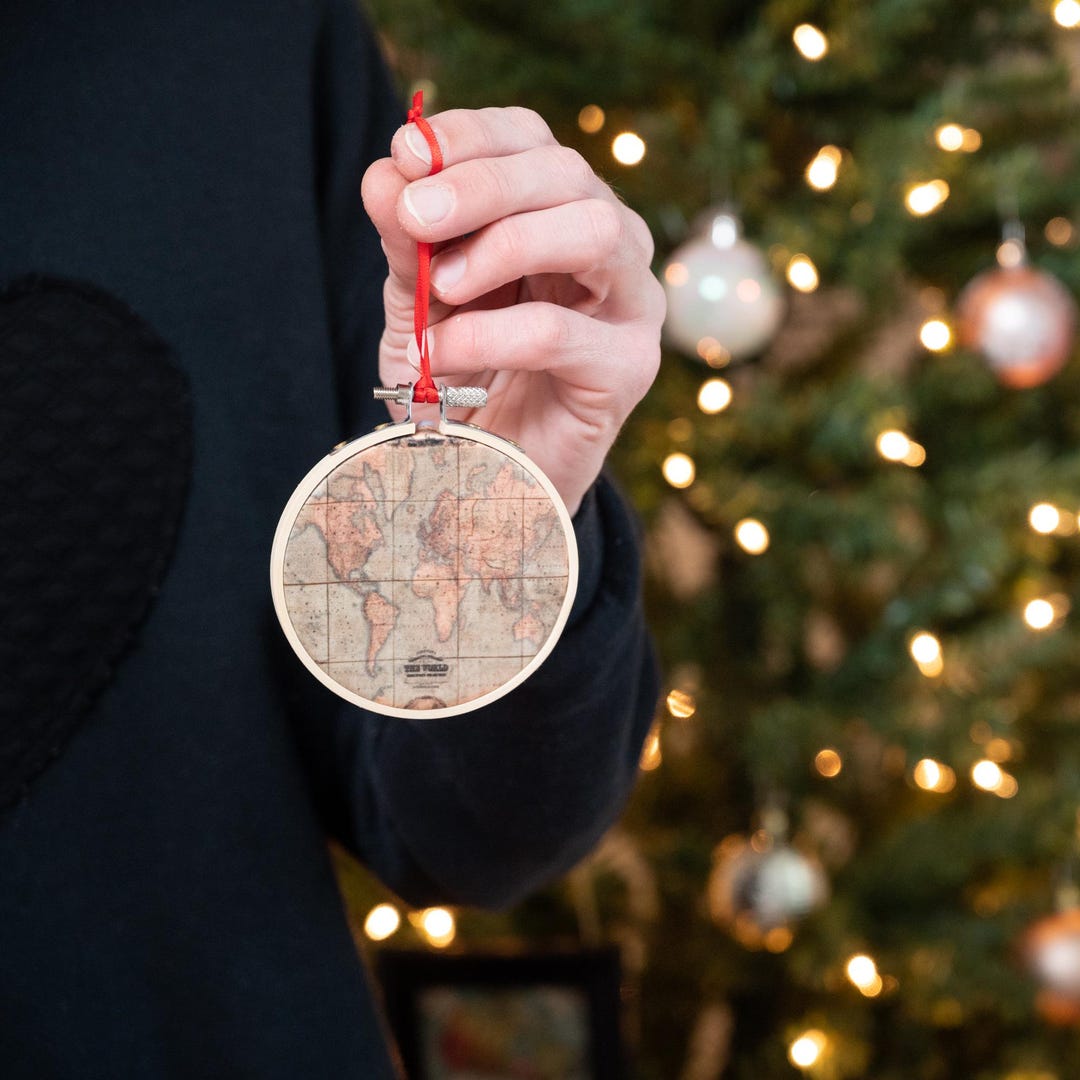 World Map Christmas Ornament: Satin Fabric, Wanderlust Gift - Etsy