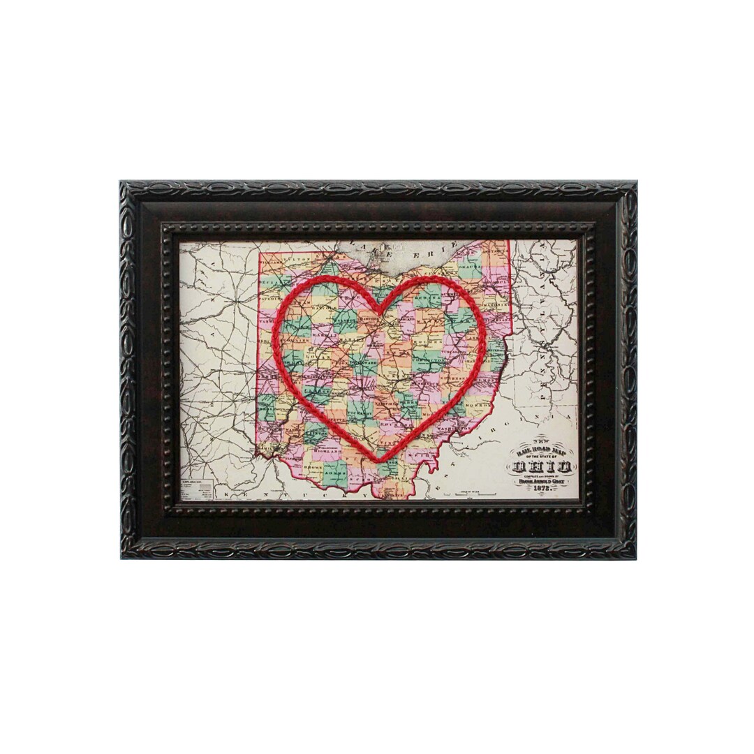 Ohio Heart Map | Personalized Love Story Embroidery Art | Anniversary ...