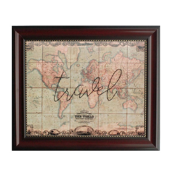 Travel World Map Vintage World Map Print Embroidery Gift | Etsy
