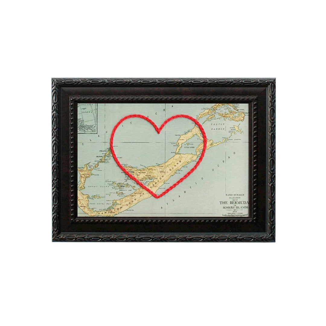 Bermuda Heart Map Custom Embroidery Art Personalized Anniversary ...