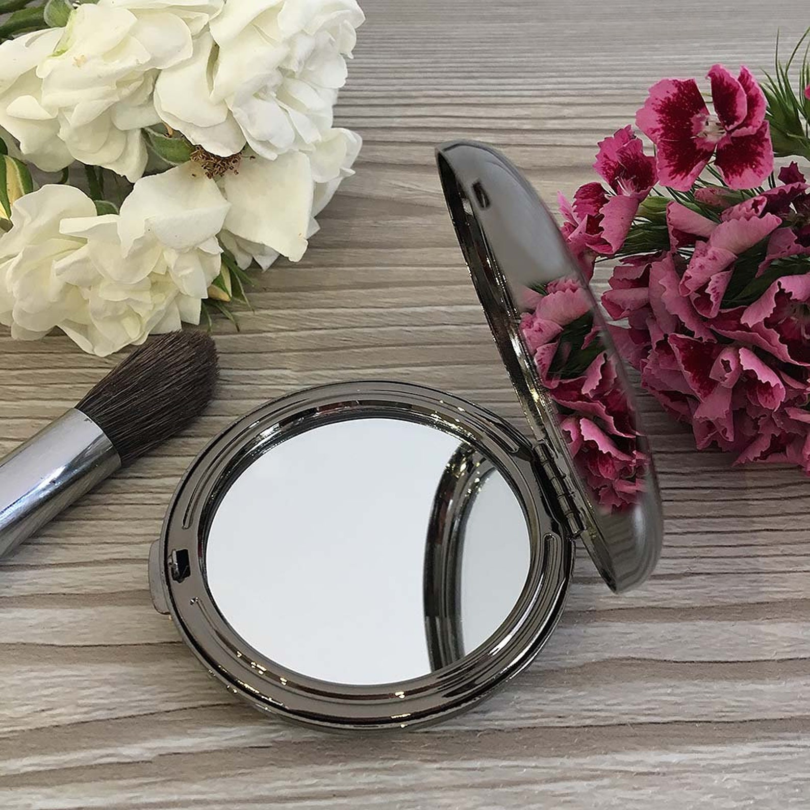 Personalised Back2black Round Gunmetal Handbag Mirror in - Etsy UK