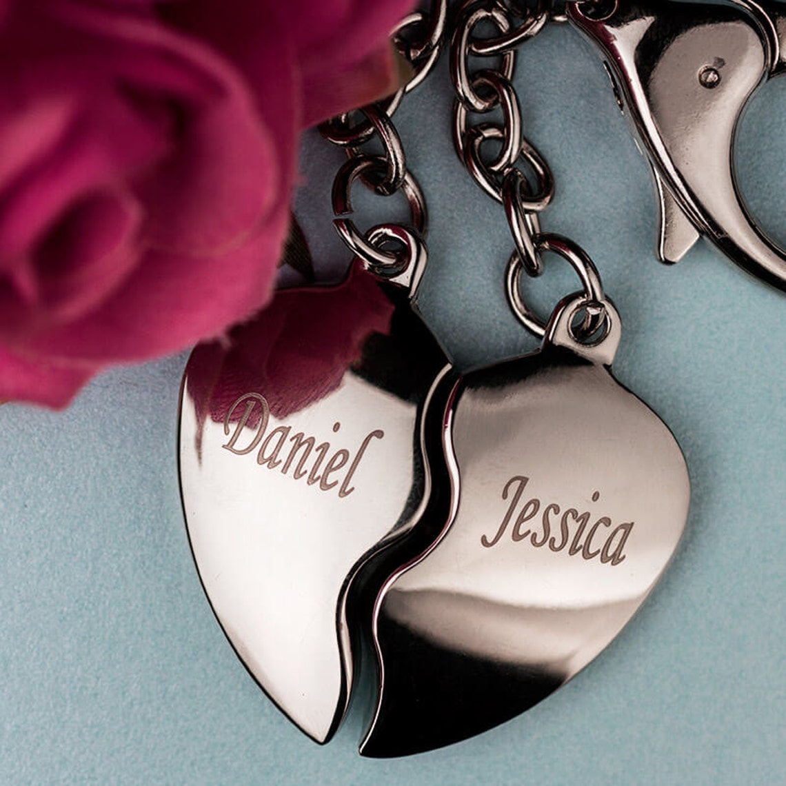 Personalised joining heart keyring in luxurious presentation | Etsy