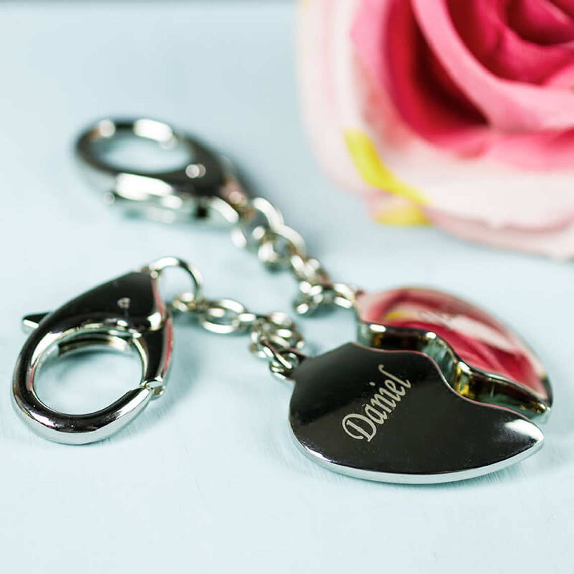 Personalised joining heart keyring in luxurious presentation | Etsy
