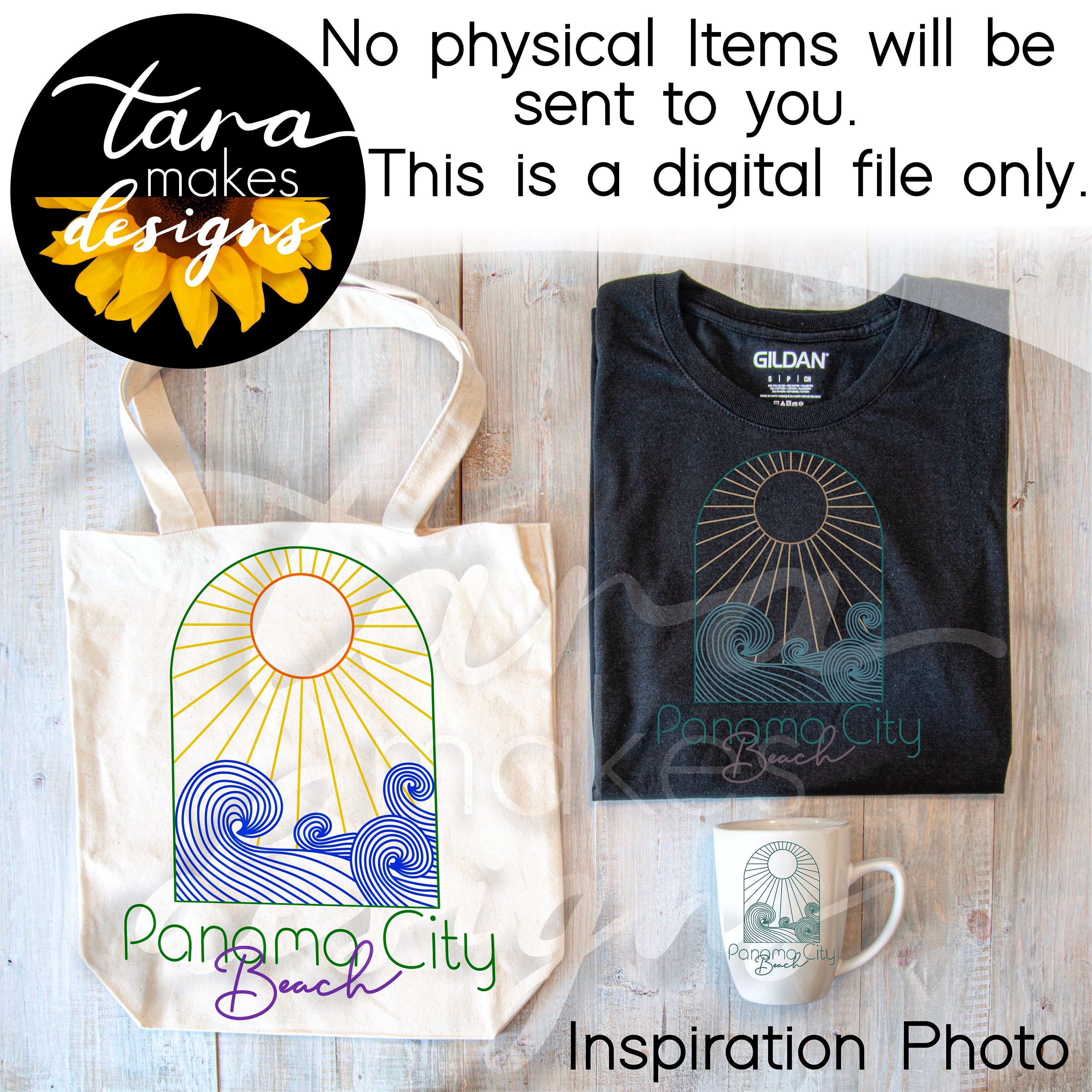 Panama City Beach Boho Style Line Art PNG File Bundle, Sublimation ...