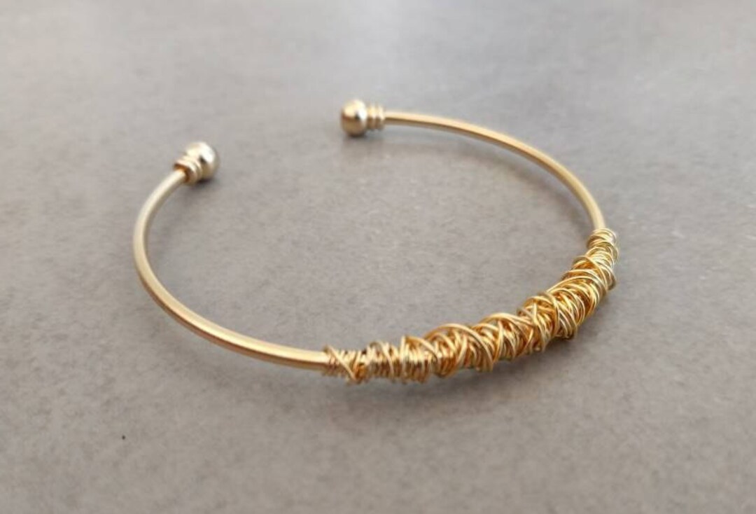 Gold Bracelet, Stacking Bangle, Gold String Bracelet, Gold Cuff, Spiral ...