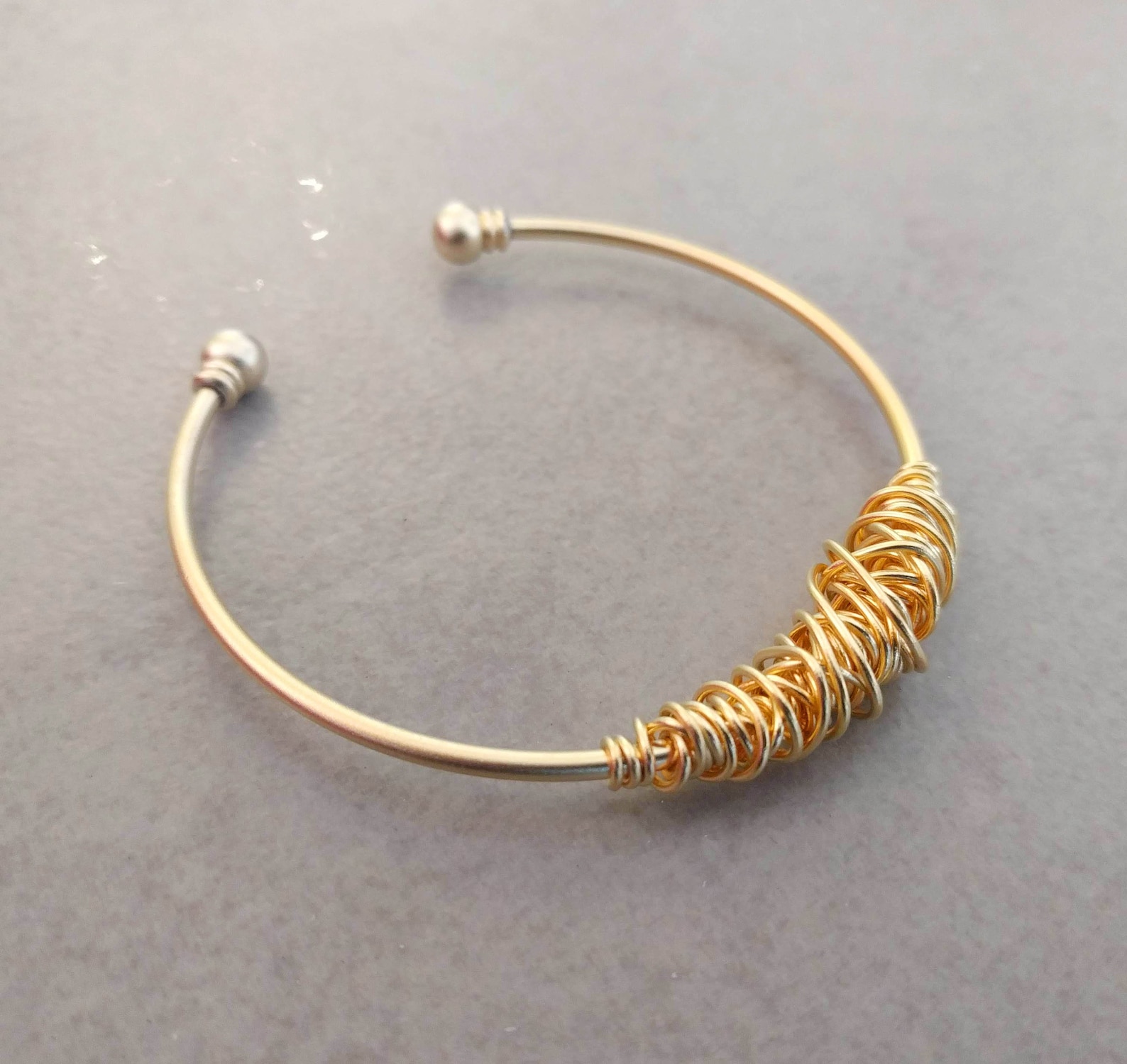 Gold Wire Bracelet, Gold Cuff, Gold Bracelet, Braided Bracelet, Gold ...