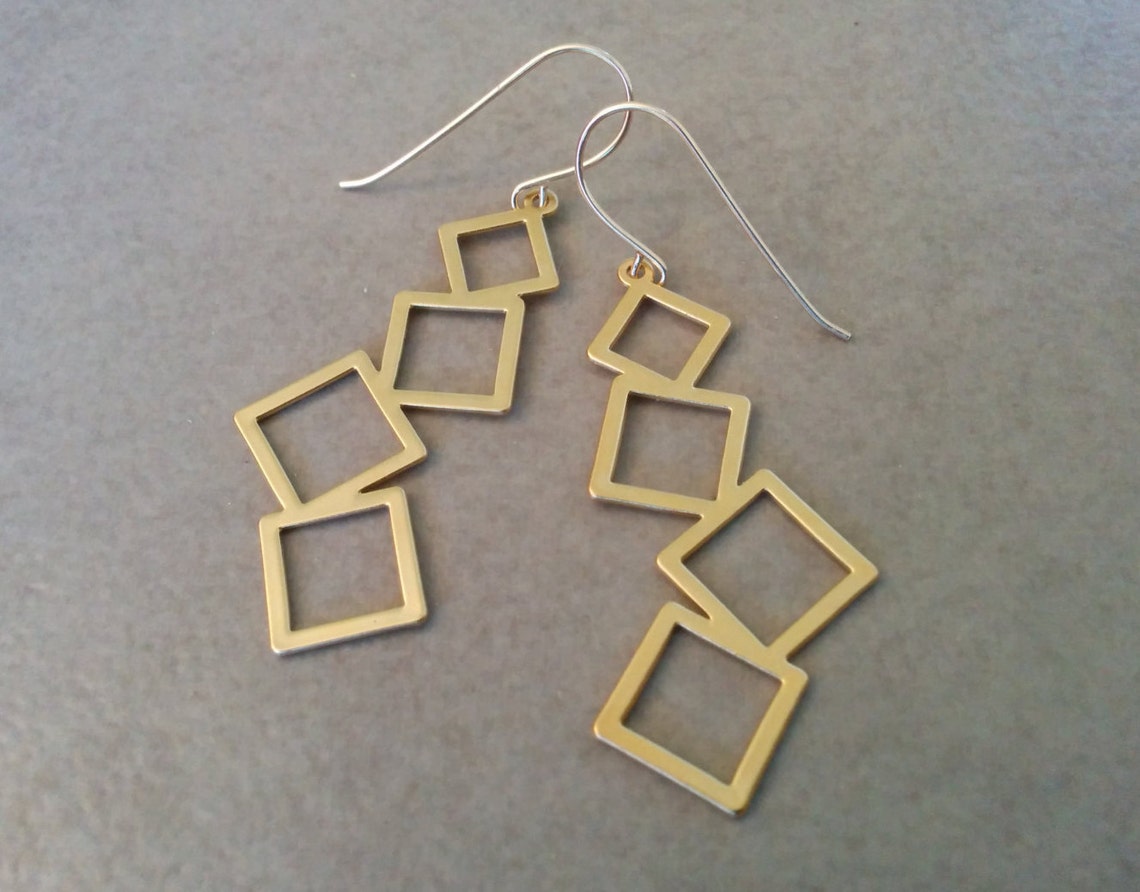 Gold Square Earrings, Gold Earrings, Dangle Earrings Gold, Geometric ...
