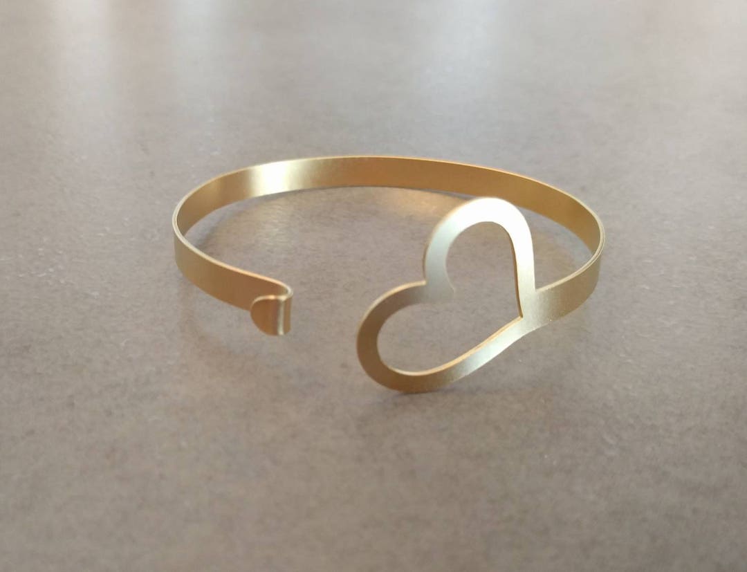 Gold Heart Bracelet, Bridal Cuff Bracelet, Love Bracelet, Gold Cuff ...
